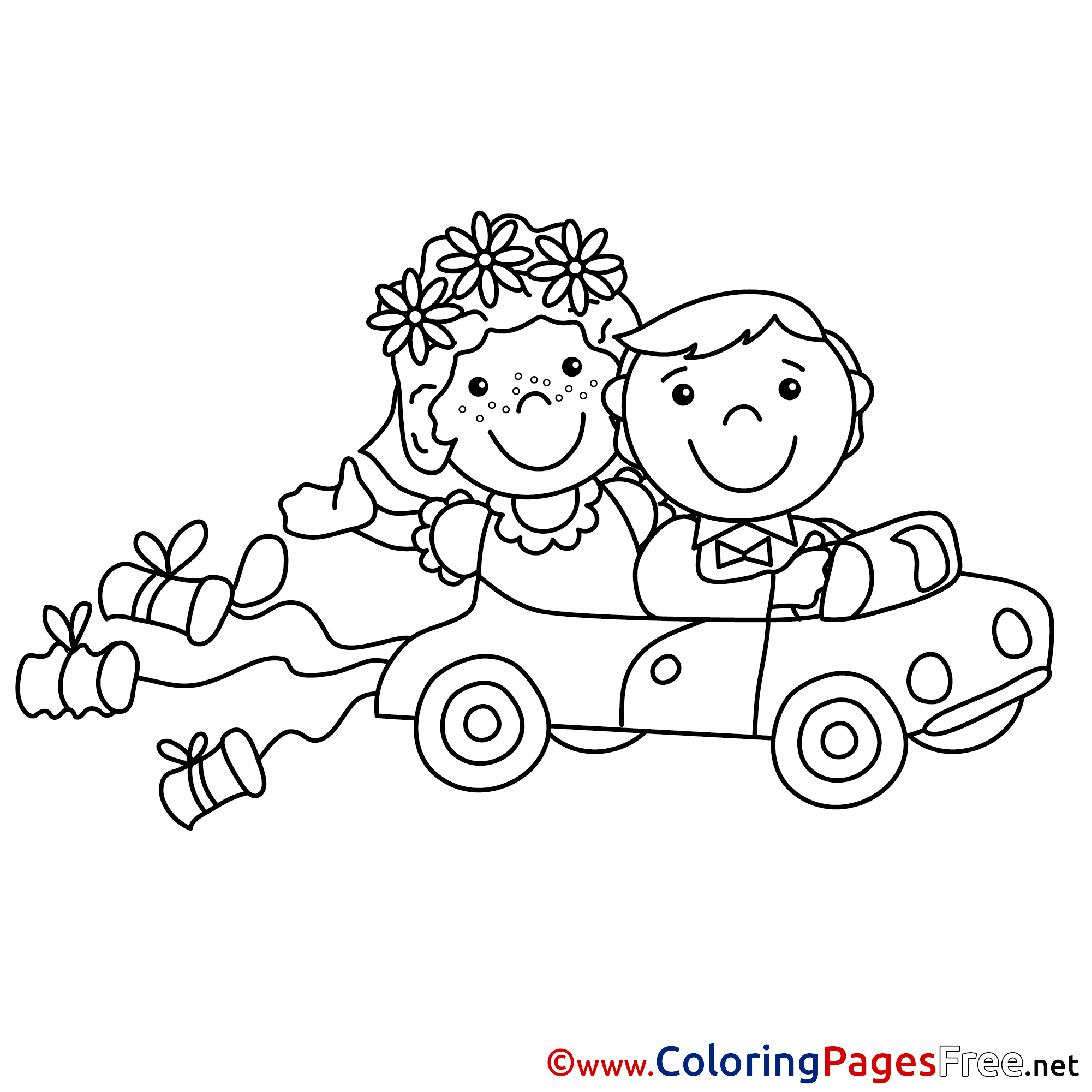 just married car coloring page