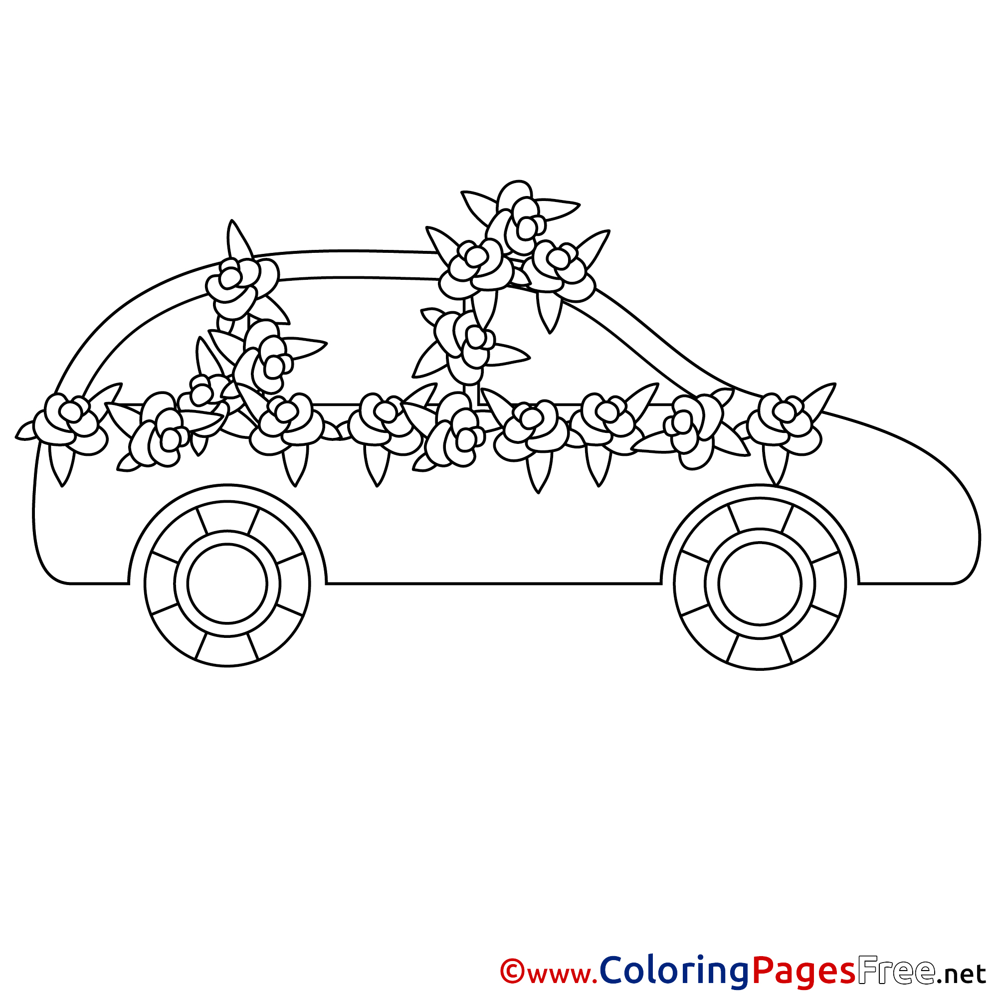 Car Wedding Flowers Colouring Page printable free