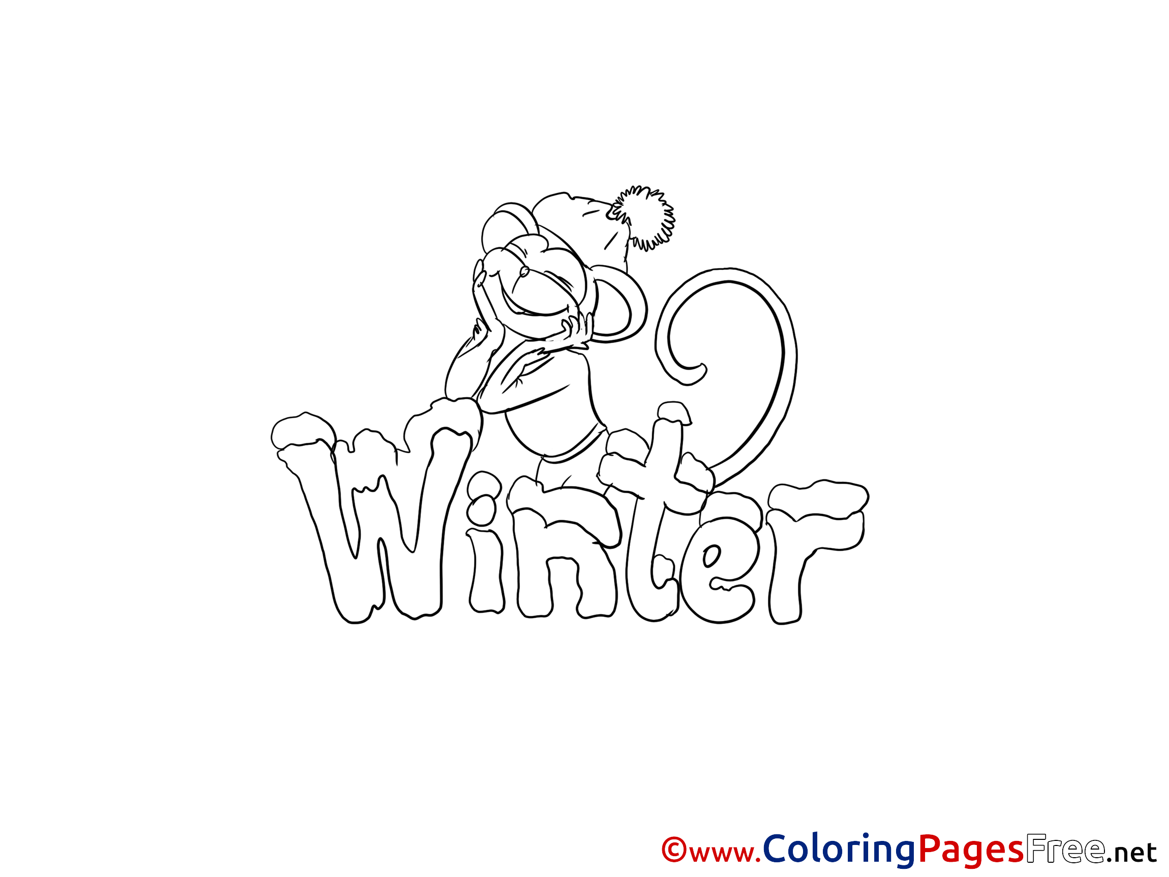 Monkey Winter Coloring Pages