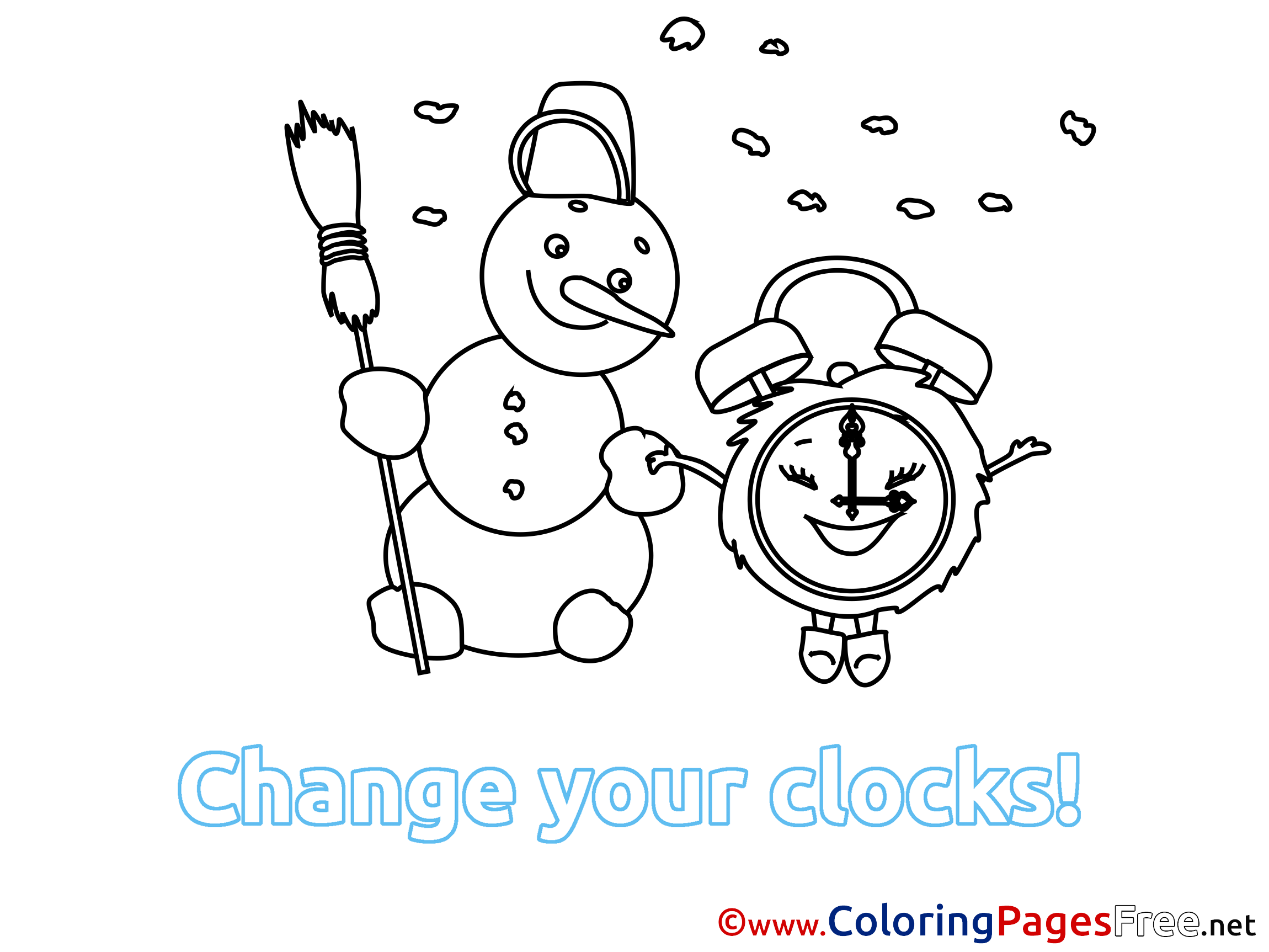 Snowman Winter Clock Coloring Pages