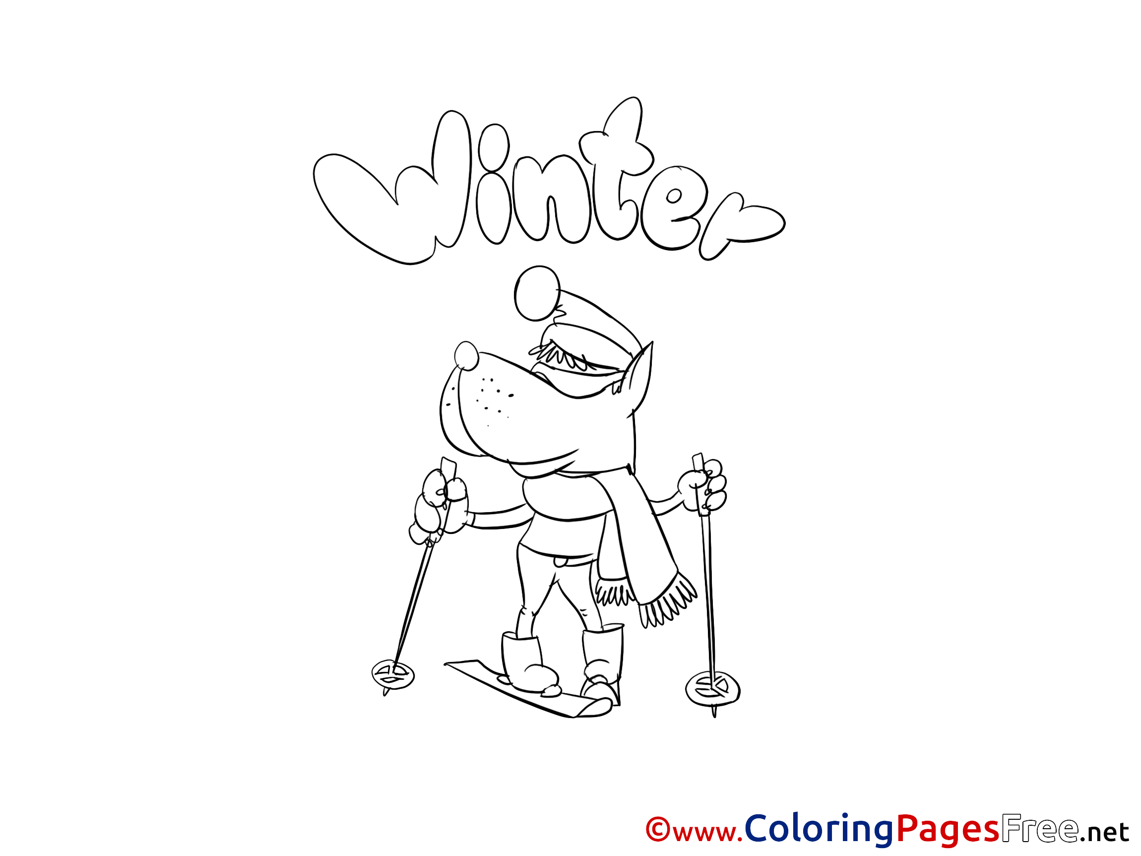 Wolf Ski Winter Coloring Pages for Kids