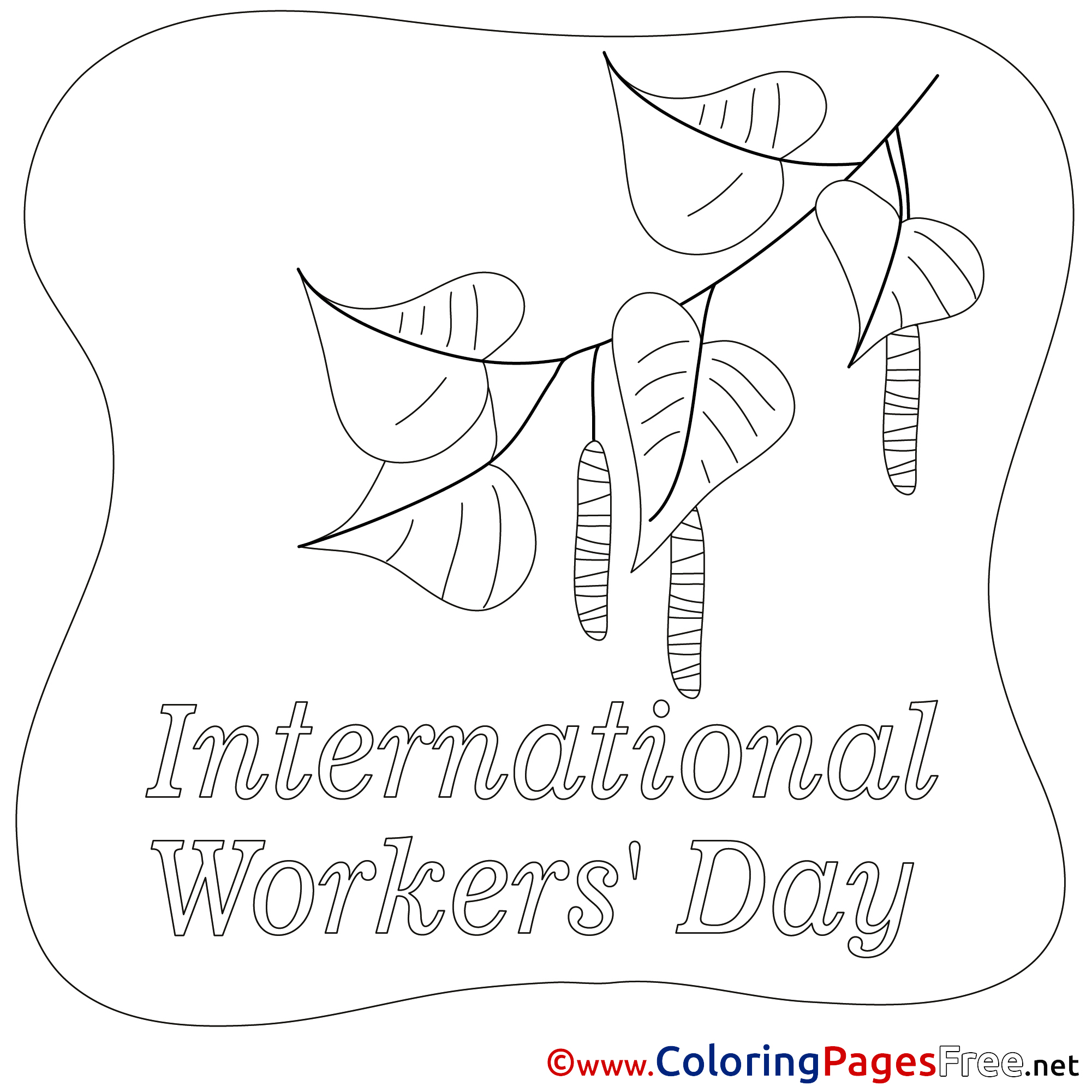 Children Workers Day Colouring Page Leaves